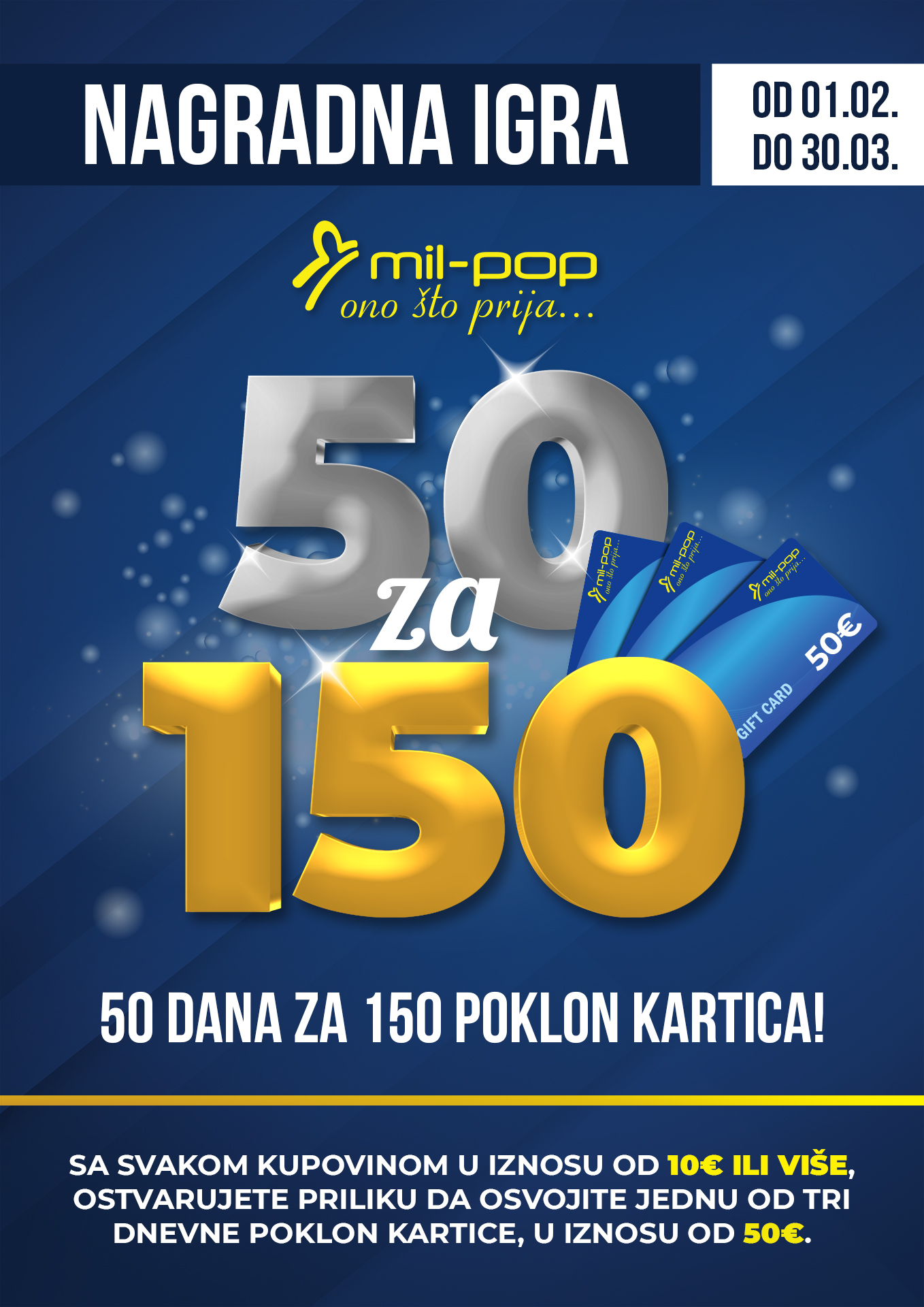 Mil-Pop nagradna igra 50 dana - 150 poklon kartica | Mil Pop